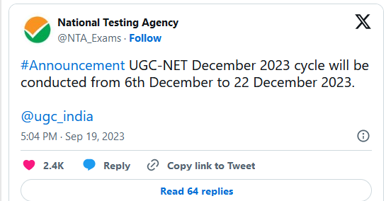 NTA UGC NET December 2023 cycle exam dates announced – SAAI Academy